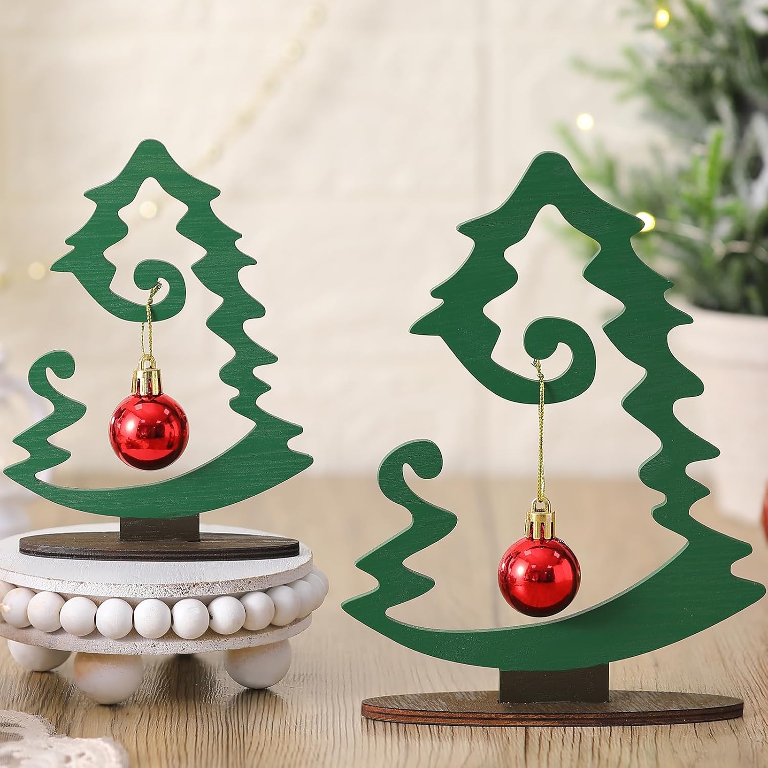 Amazon.com: CroBlissful 2 Pcs Wooden Christmas Tree Tabletop Ornaments ...