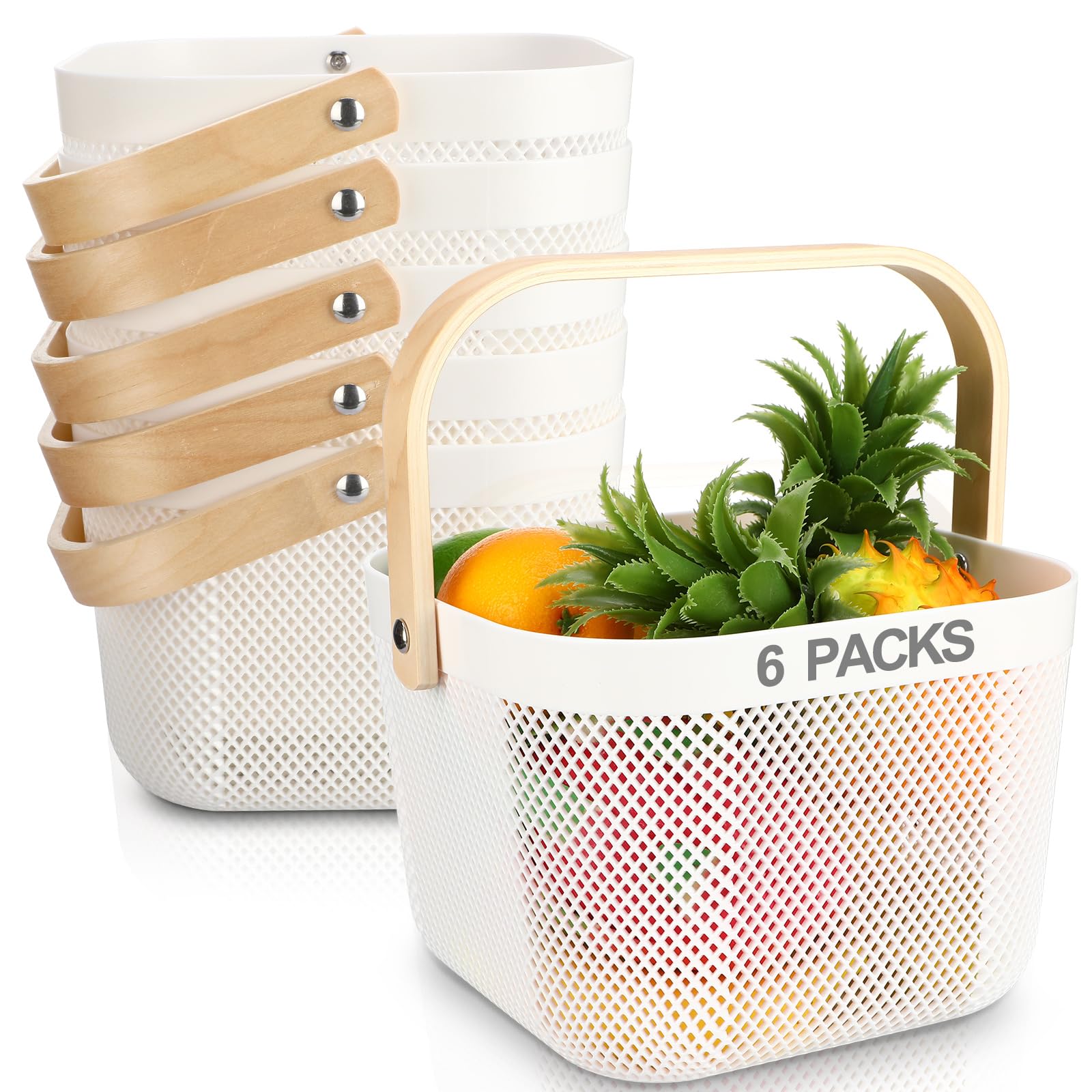 6 Pcs Plastic Mesh Storage Basket with Handle 9.8 x 10.2 x 7.1 Inch ...