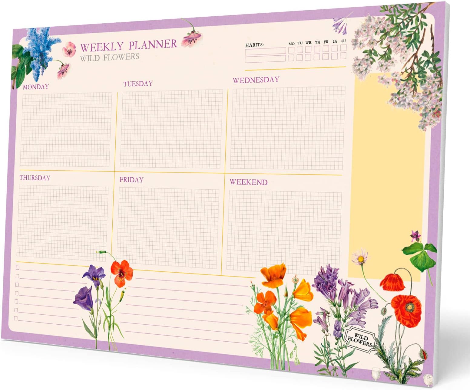 Grupo Erik Botanical Wild Flowers A4 Desk Pad with Daily, Weekly and ...