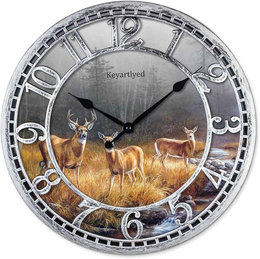 Amazon.com: WANGIRO Great Looking Deer Clock Wildlife Wall Clock Silent ...