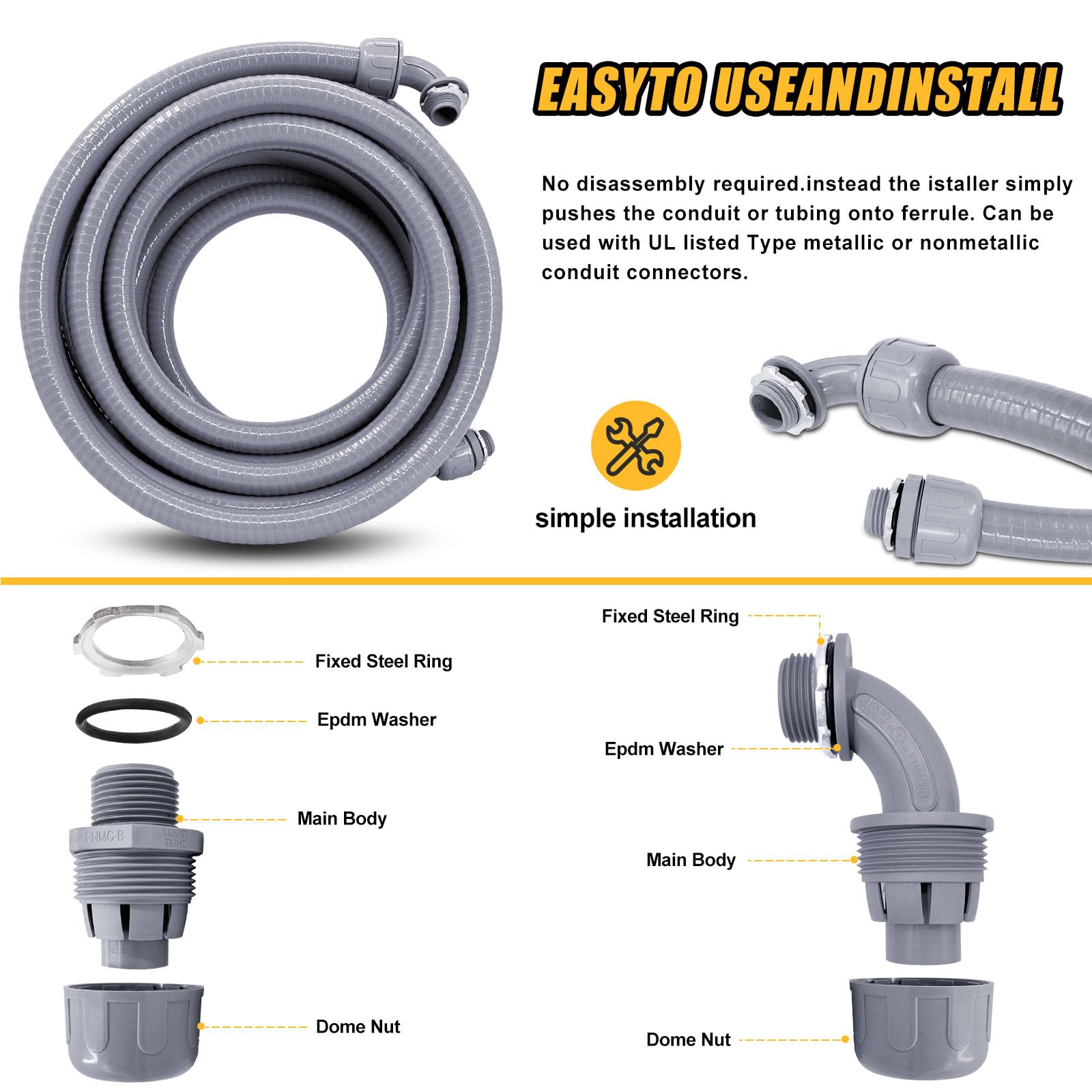 Snapklik.com : Wocloer 1/2 Inch 60 Foot Liquid-Tight Conduit Kit ...