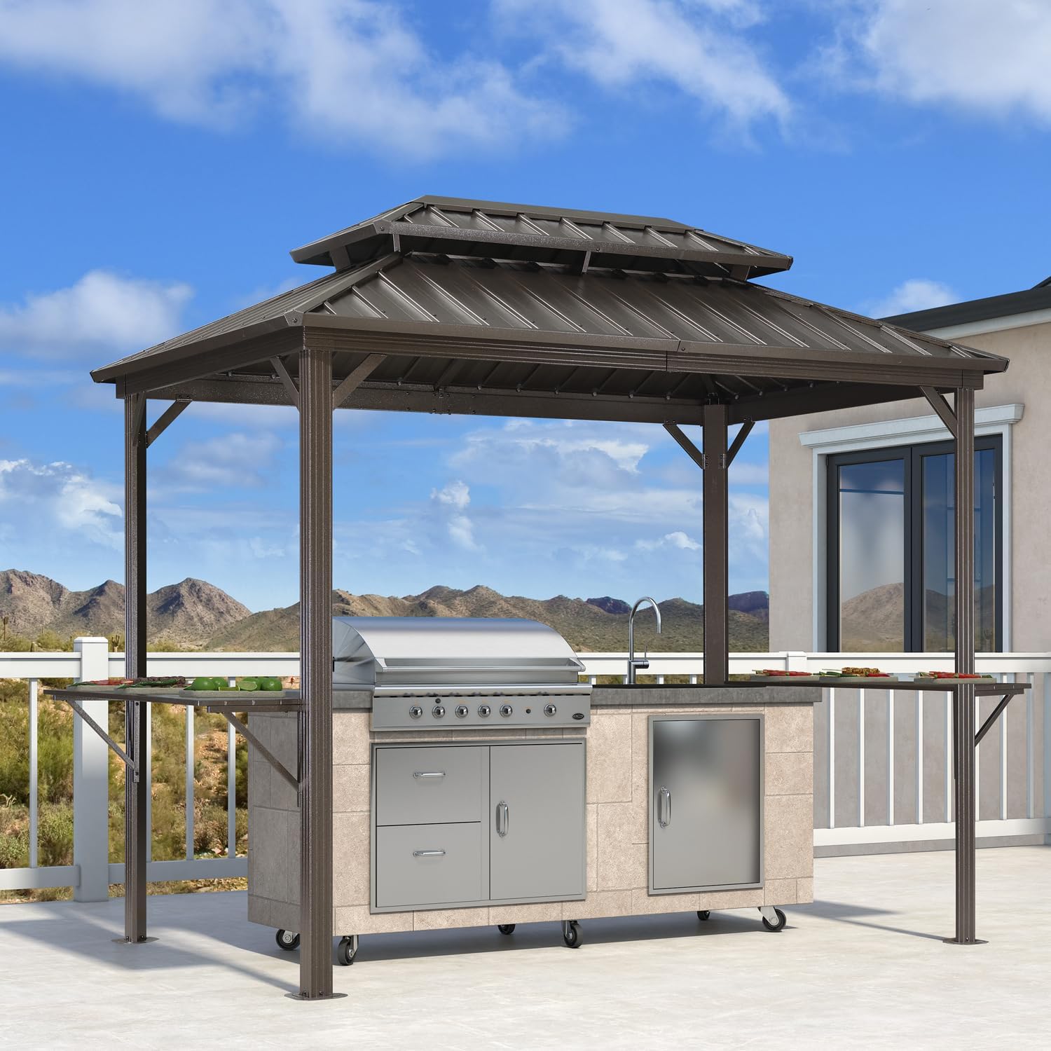 Amazon.com : Raysfung 8x5Ft Hardtop Grill Gazebo,Double Tiered Roof BBQ ...