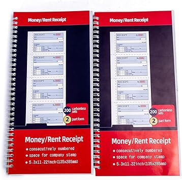 Amazon.com : 2 Books,Money and Rent Receipt Book,2-Part Carbonless,5.31 ...