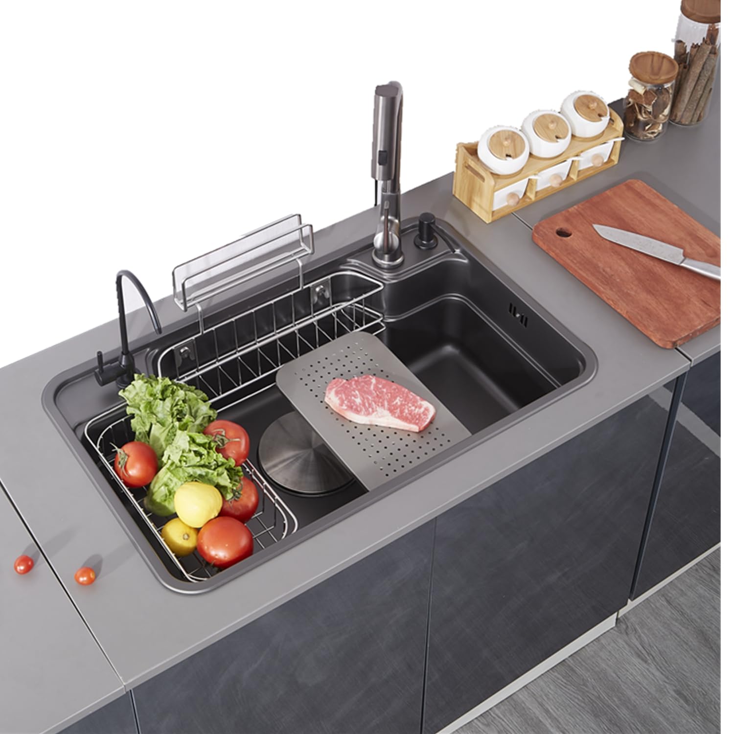 BRONSTARZ Kitchen Sinks Drop in Gray Japanese-Style Sink Single Bowl ...