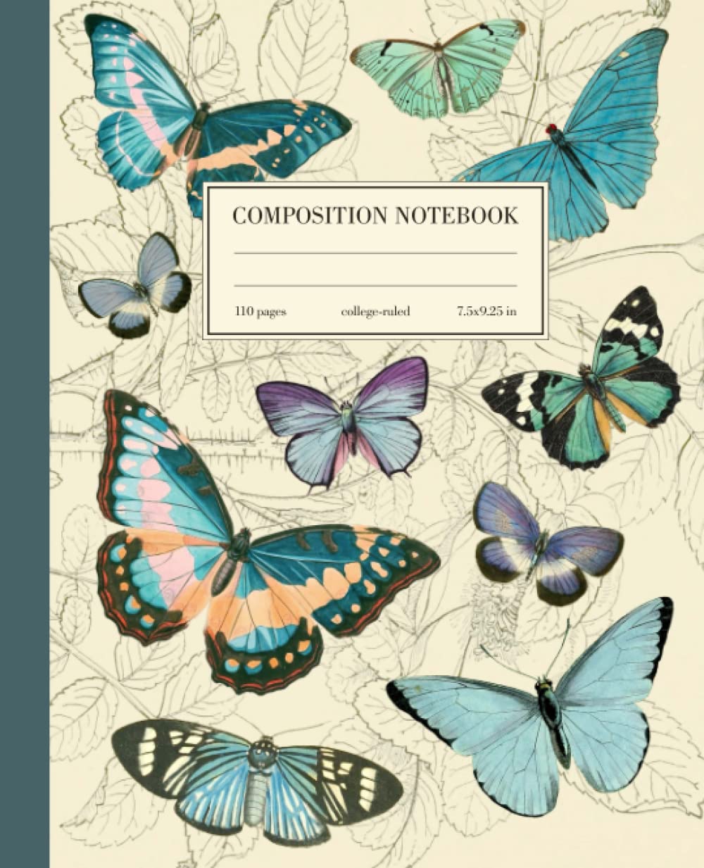 Composition Notebook College Ruled: Blue Butterfly Vintage Botanical ...