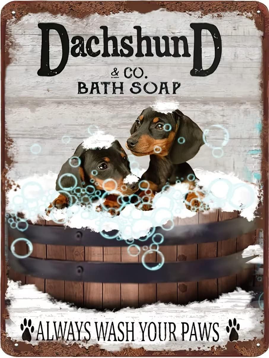 Amazon.com: Dachshund Vintage Metal Tin Sign Wash Your Paws Funny ...