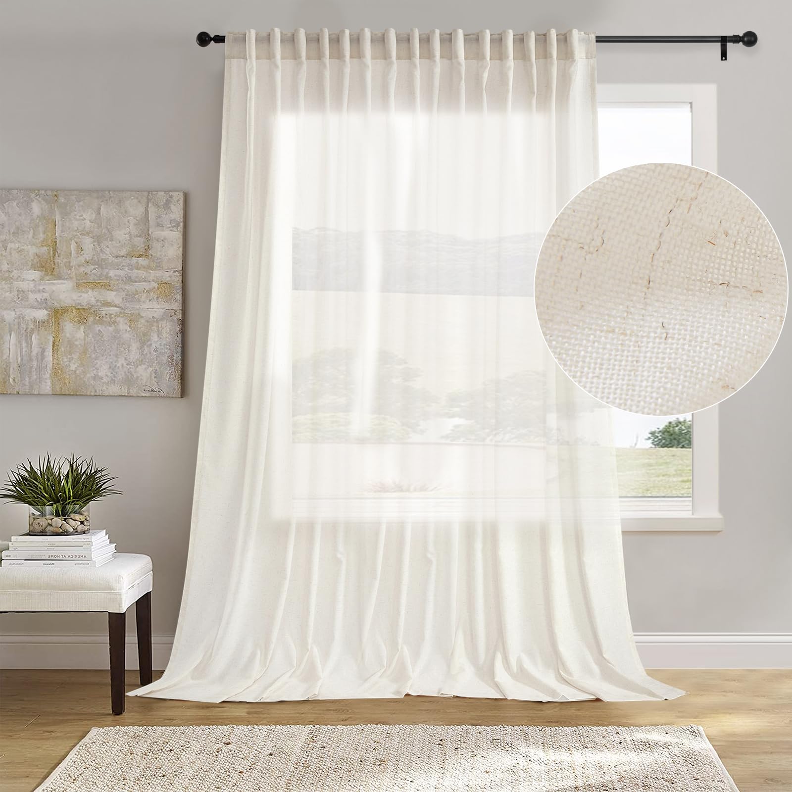 Amazon.com: Dreaming Casa Natural Linen Semi Sheer Curtains 96 inches ...