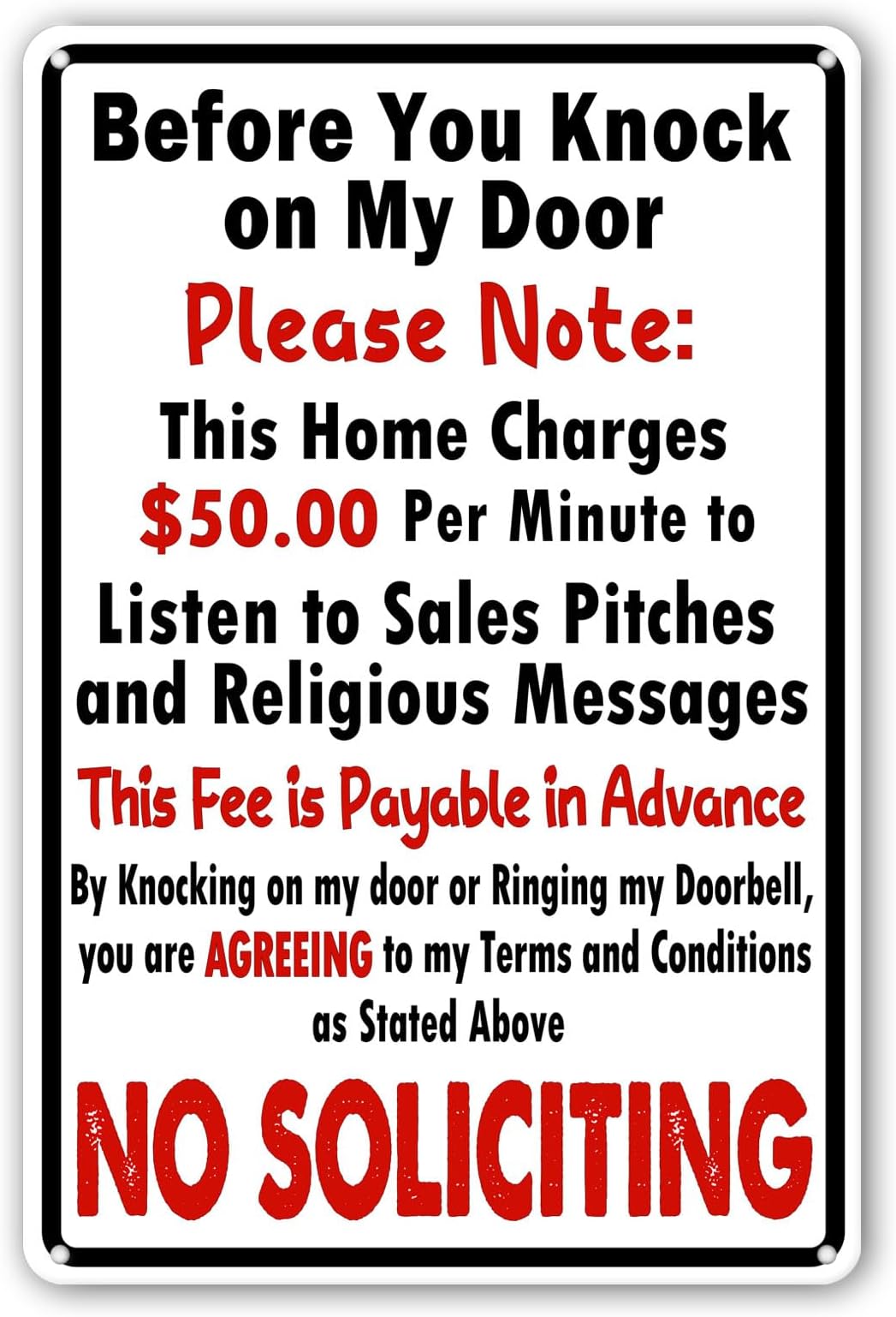 Amazon.com : CrazySign Funny No Soliciting Sign For House, Home, Front ...