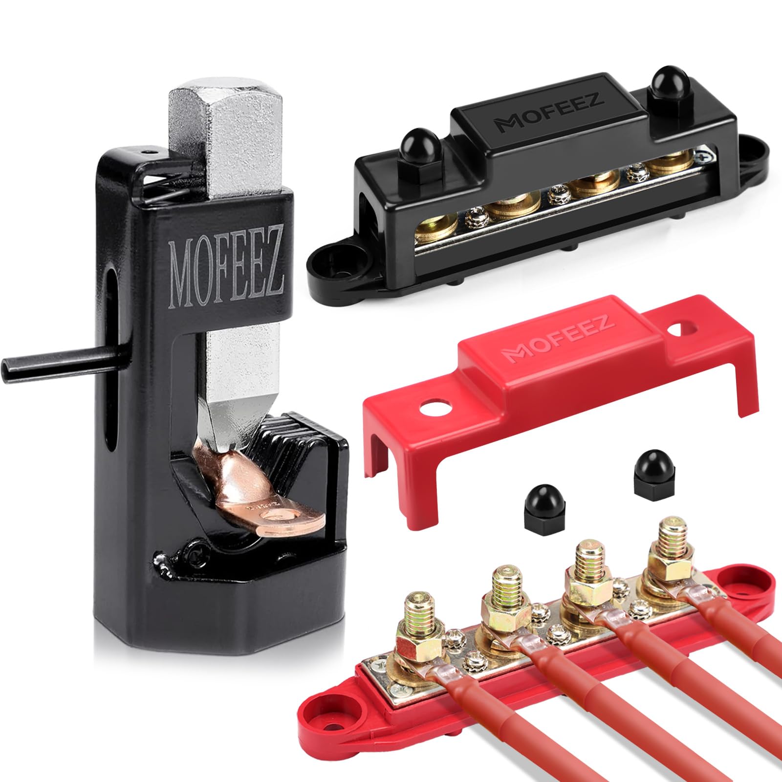 MOFEEZ 2pcs Power Distribution Block Bus Bar 4 × 3/8" Posts, 6 × #8 ...