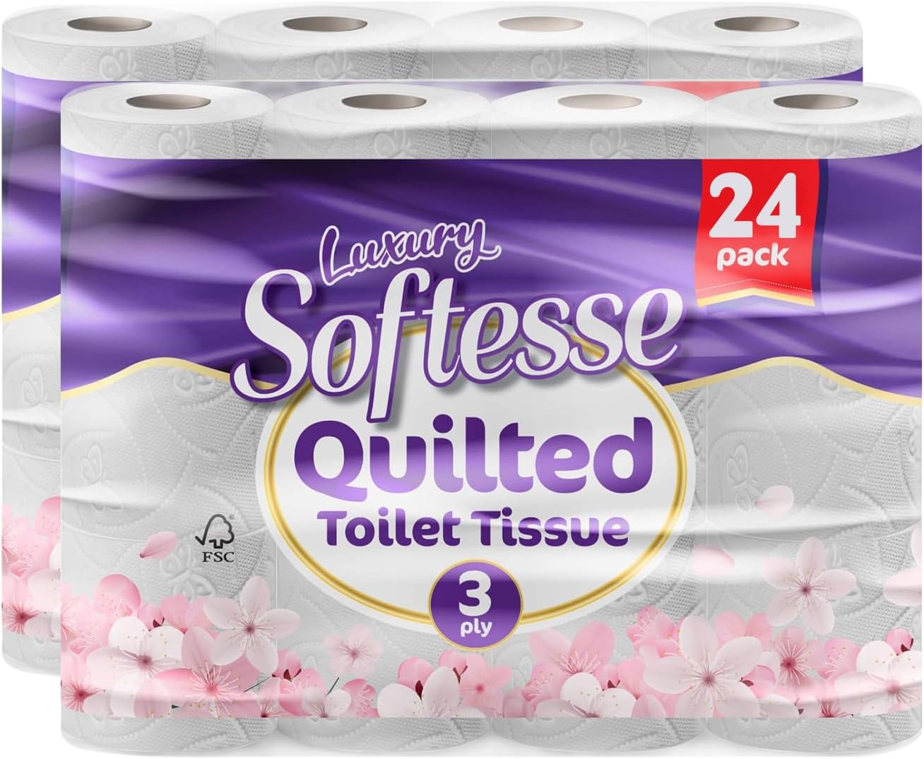 Softesse Toilet Paper 24 Rolls, 3 Ply Toilet Rolls, Luxuriously Soft ...