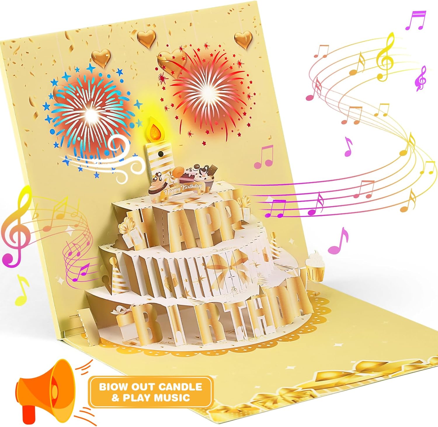 GINZU Tarjetas de cumpleaños 3D desplegables, luz LED cálida para ...