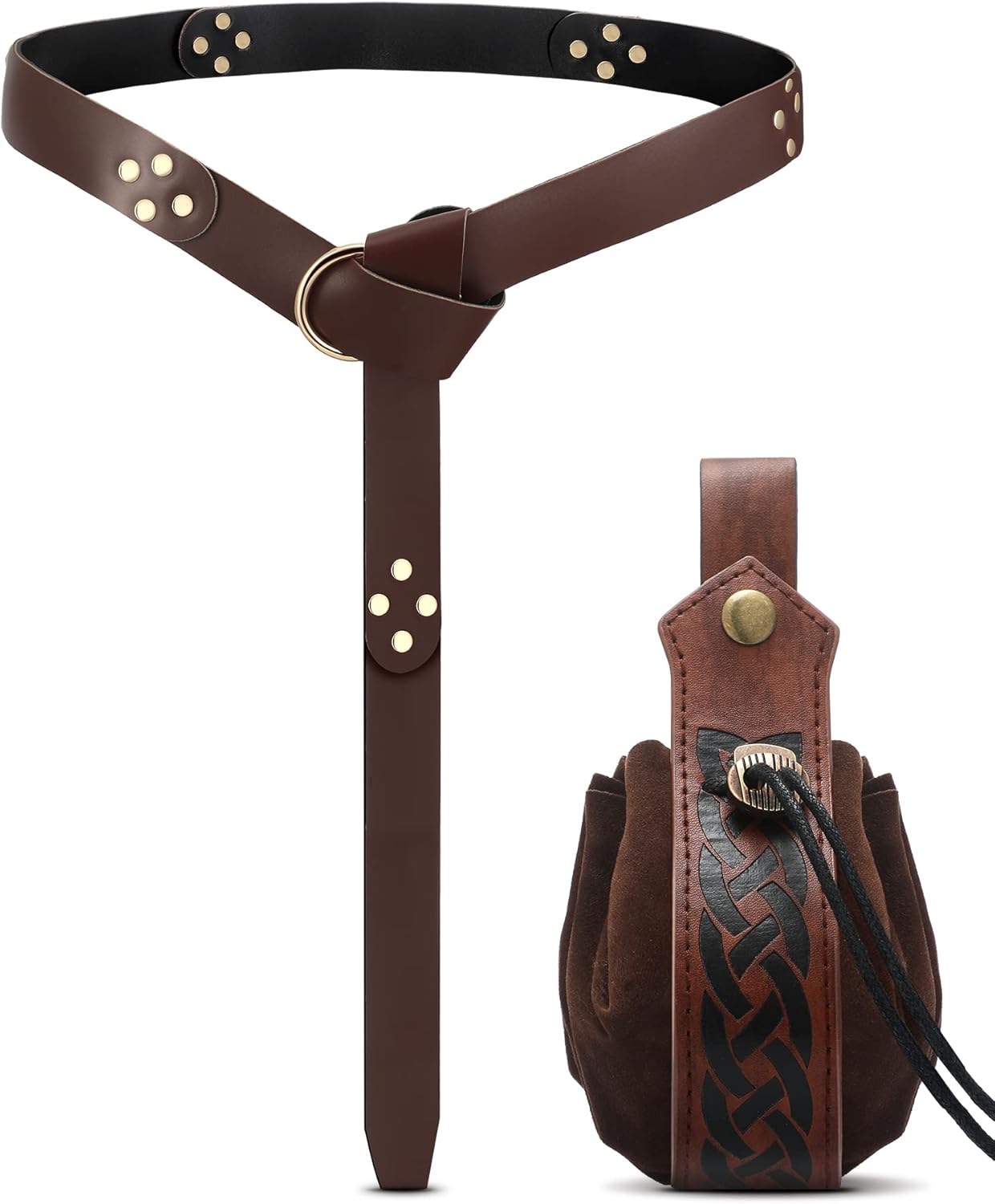 Amazon.com: 2 Piece Medieval Viking Belt Set Faux Leather Drawstring ...