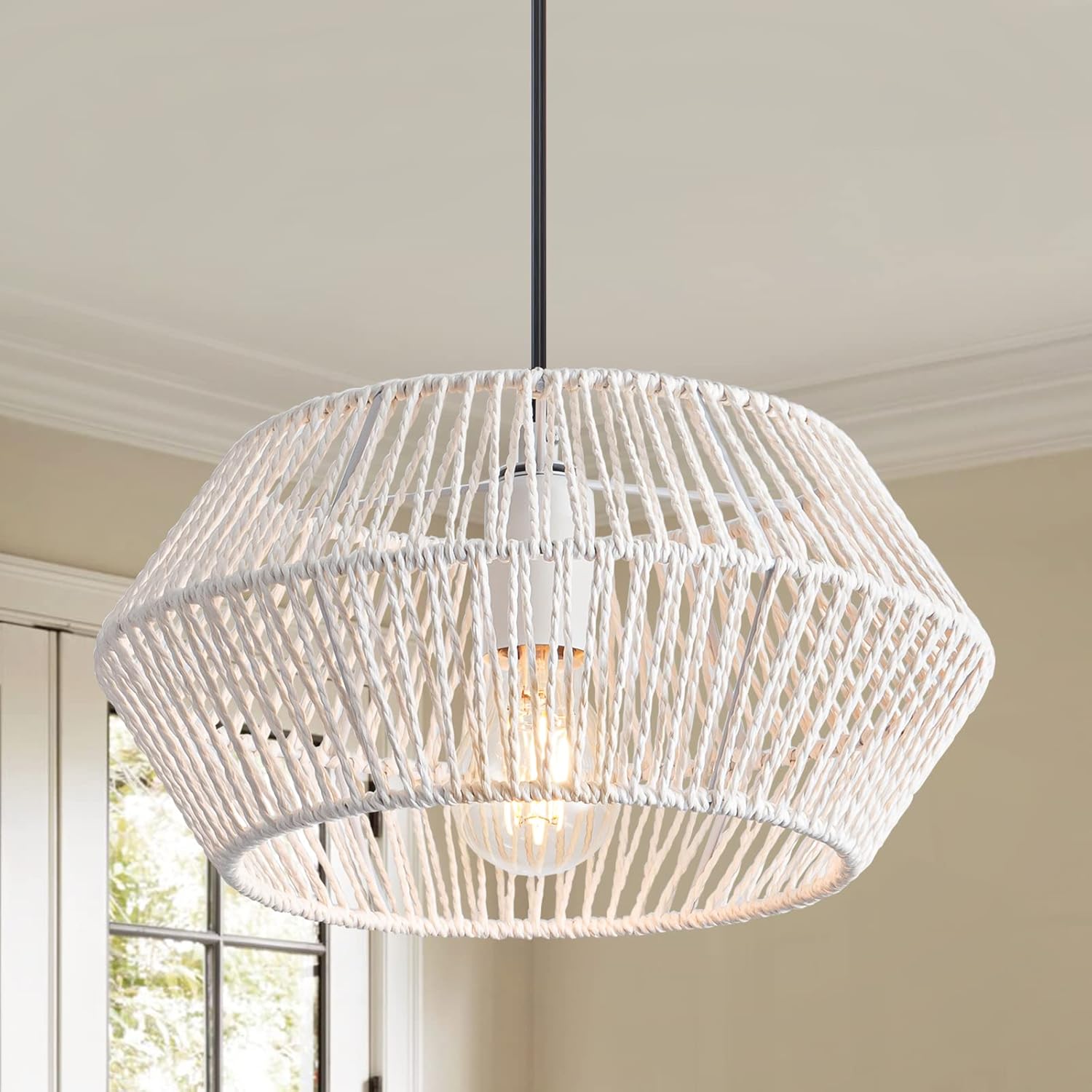TSMKLEDAN Woven Rattan Chandelier, 12.6 Inch Hemp Rope Boho Chandelier ...