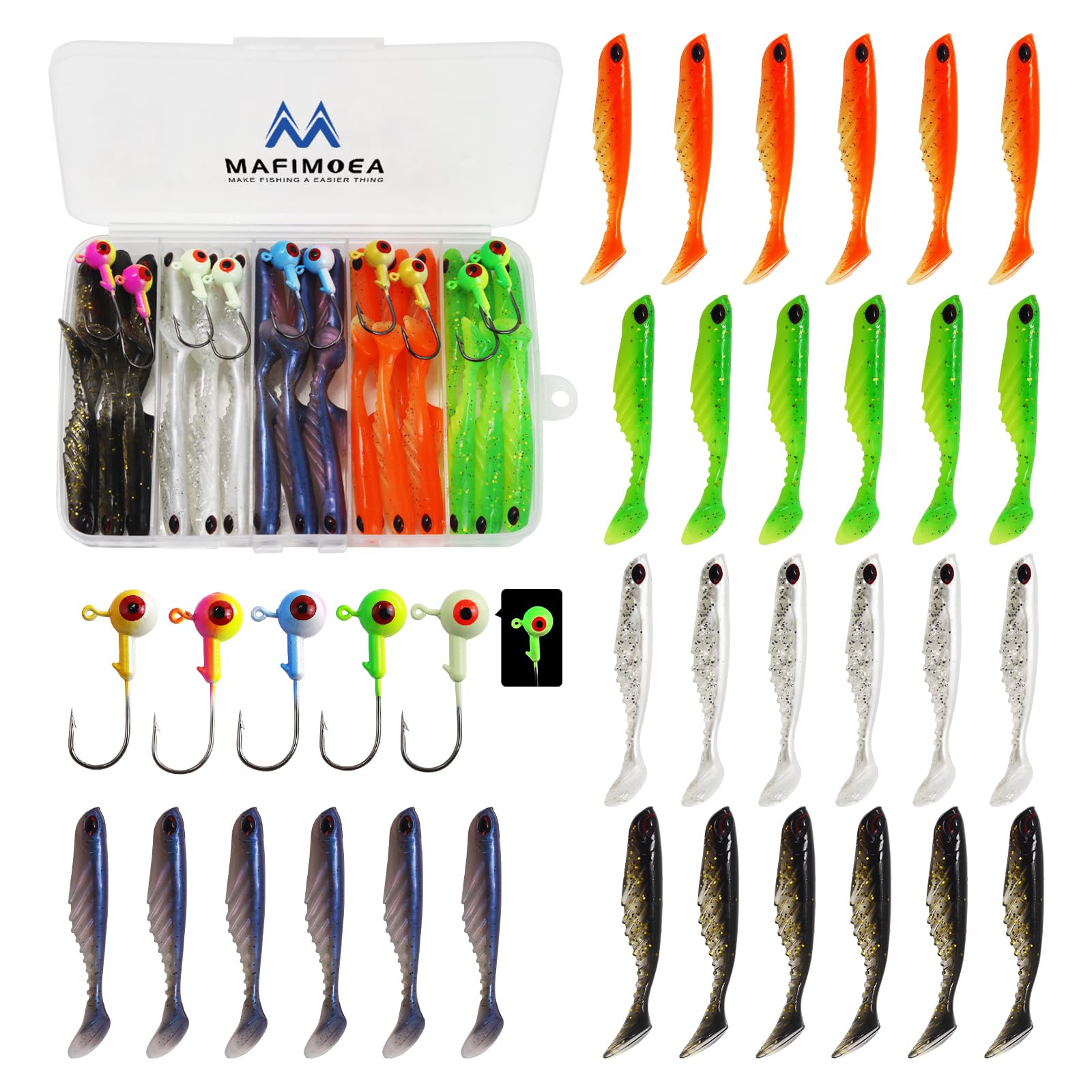 Jig Head OROOTL 17-Piece Crappie Jig Kit - Pre-Rigged Soft Plastic ...