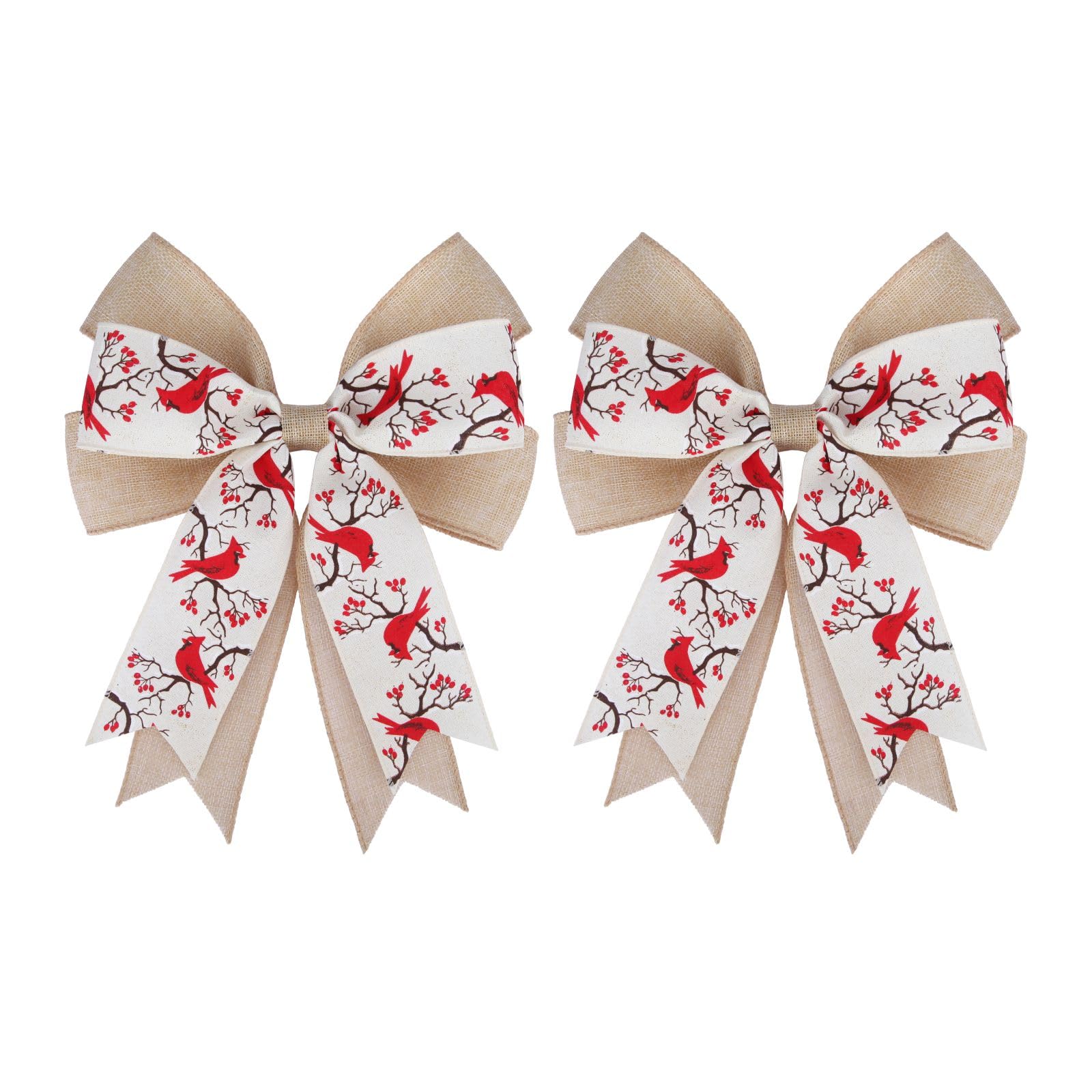 Amazon.com: Meseey 2 Pcs Large Red Cardinal with Berry Bow 10.8 x 8.8 ...
