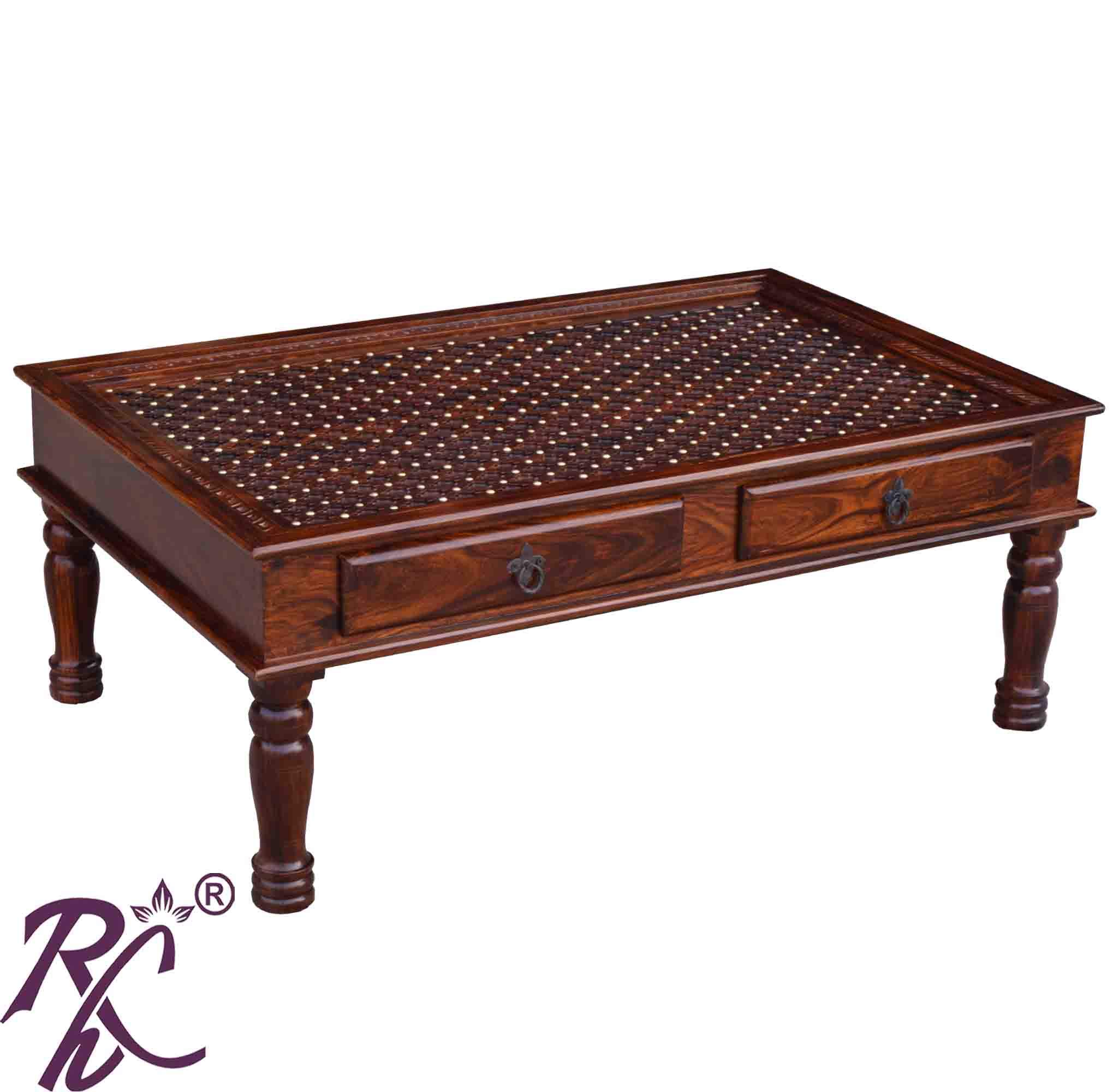 Raj Handicraft Solid Wood Jiksa Jali Center Table With 4 | Desertcart ...