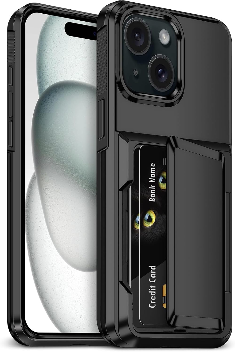 Amazon.com: YEBOLU for iPhone 15 Case with Card Holder [Max 5 Cards ...