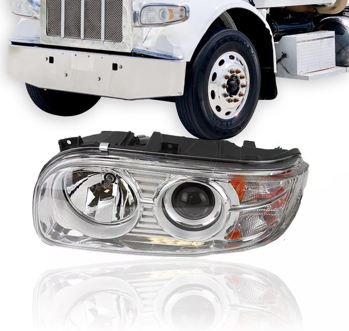 FIT Headlight Assembly Replacement for Peterbilt 388/389 Chrome Finish ...