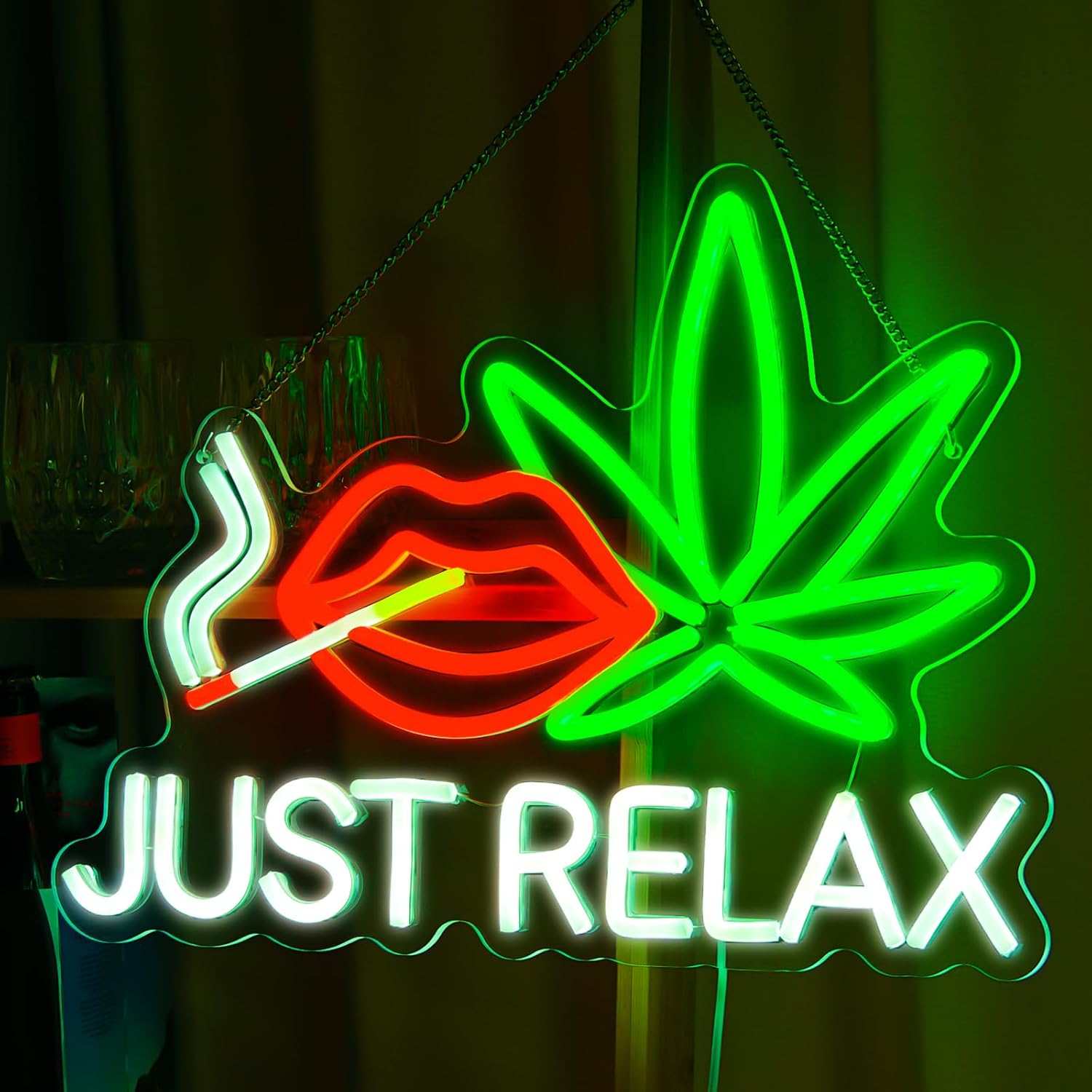 Neon Signs for Wall Decor Just Relax Neon Leaf Weed LED Lights for ...