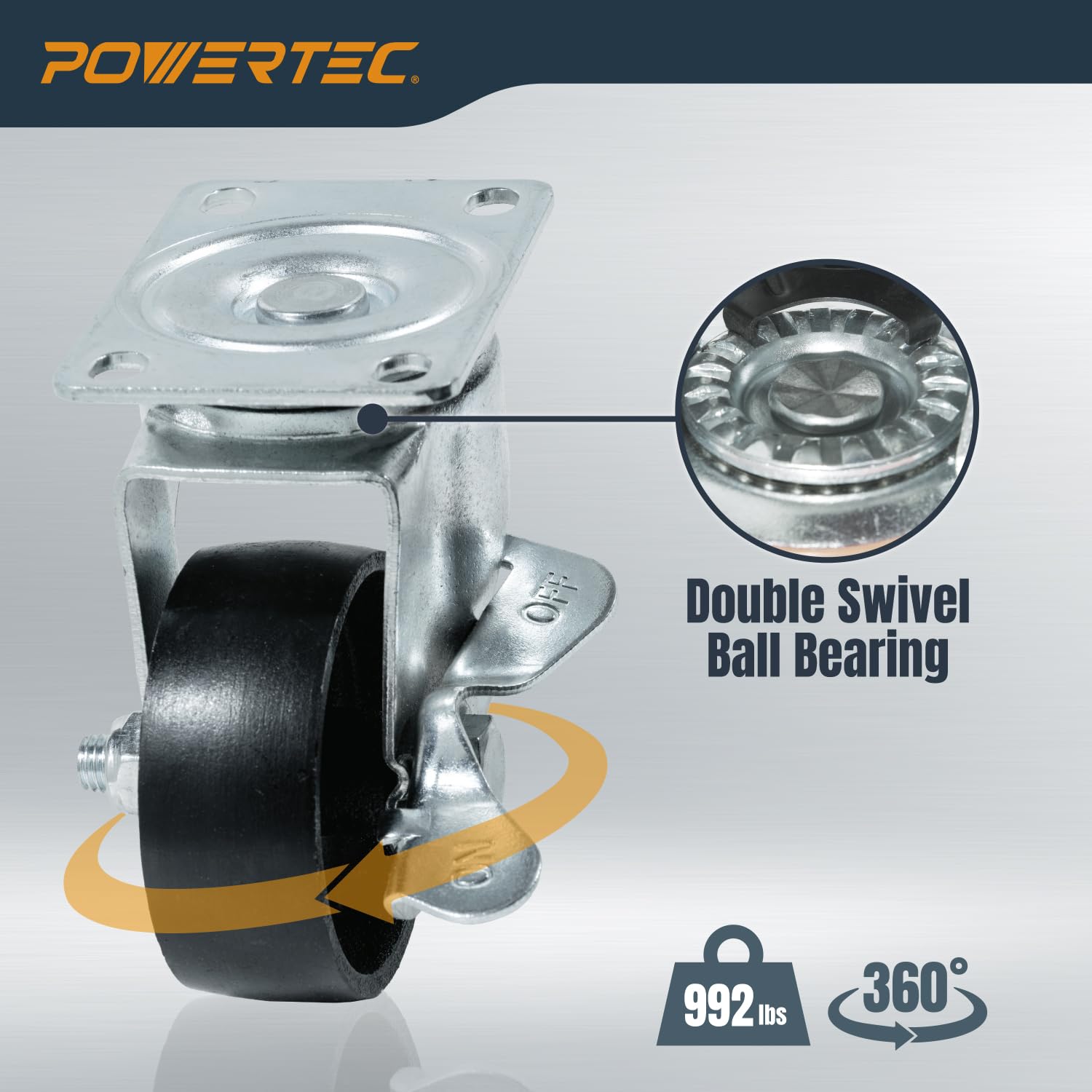 Snapklik.com : POWERTEC 3 Inch Cast Iron Swivel Caster Wheels Set Of 4 ...