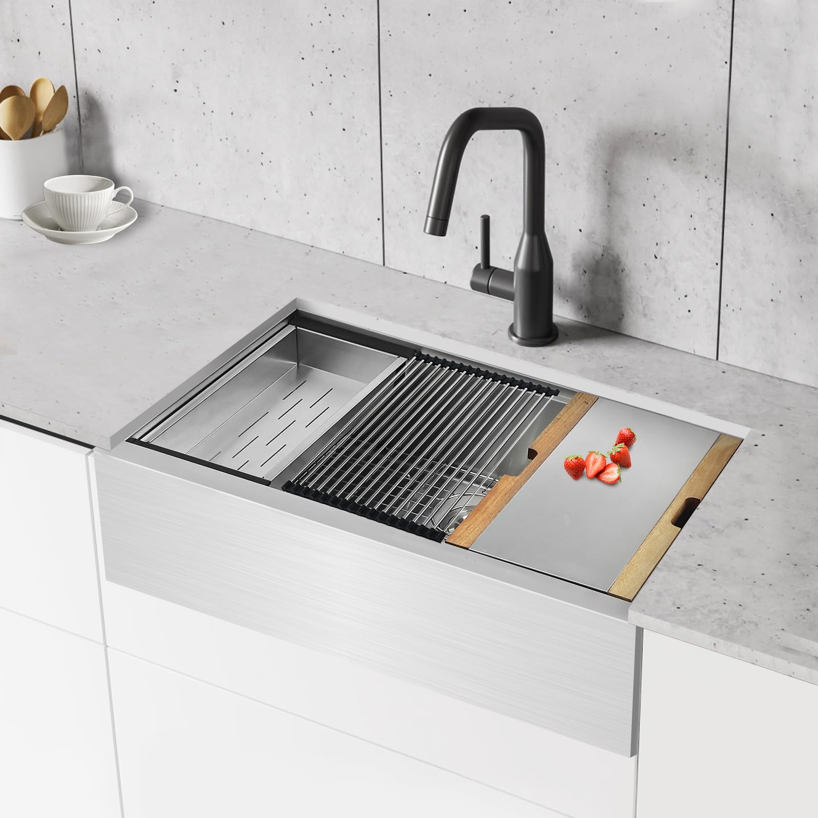 bathivy 30 inch Farmhouse Kitchen Sink, 16 Gauge Flat Apron Front ...