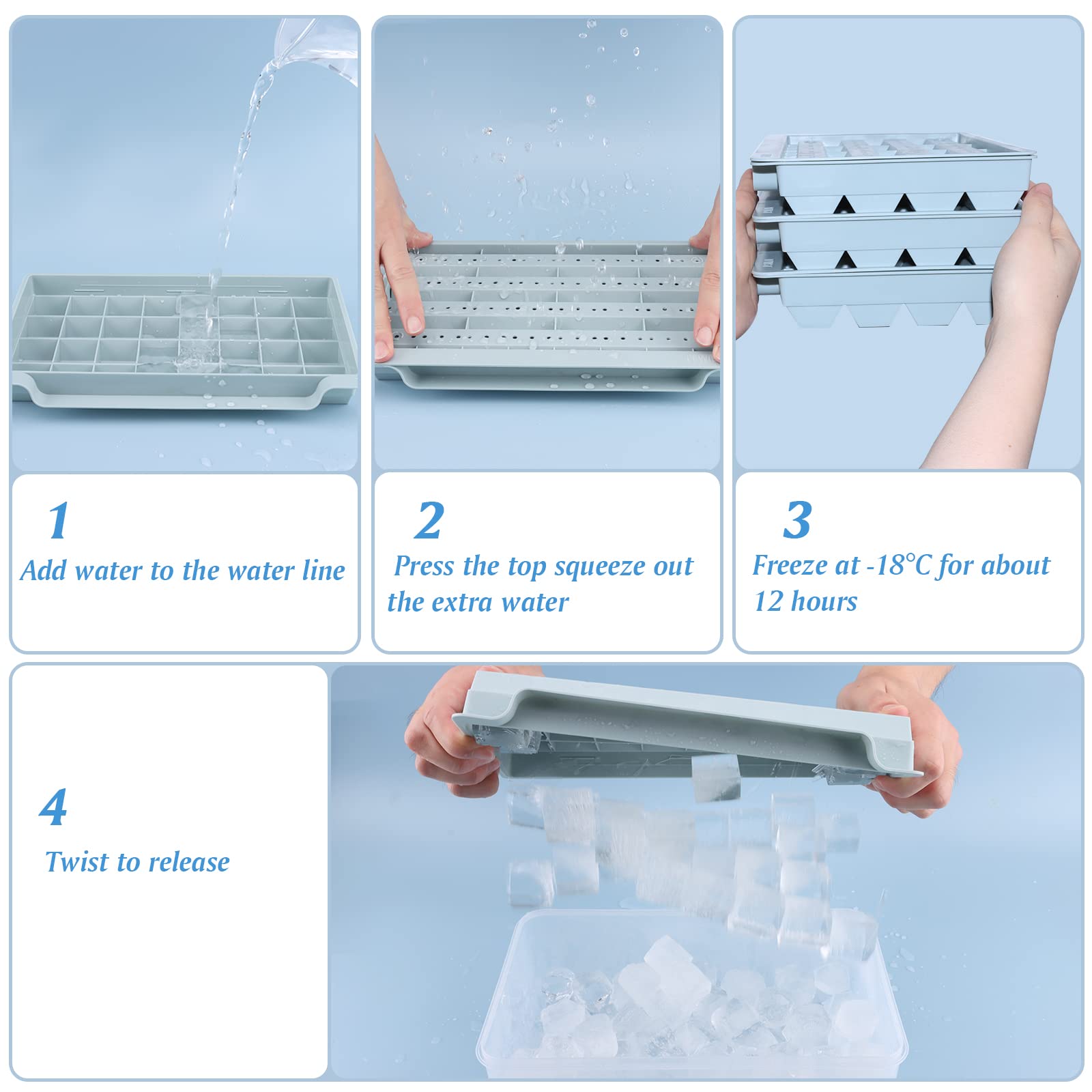 Snapklik.com : Upgrade Hexagon Ice Cube Trays, 3 Pack Ice Trays For Freezer