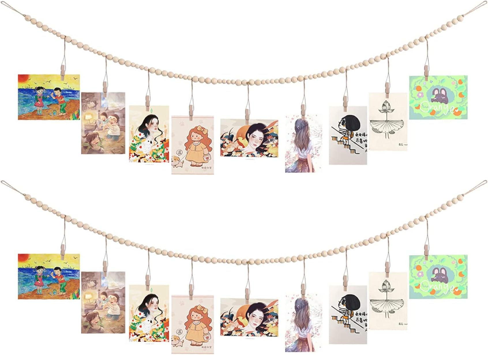 Amazon.com: Anwyll Hanging Photo Display with 24 Clips,Boho Wooden ...