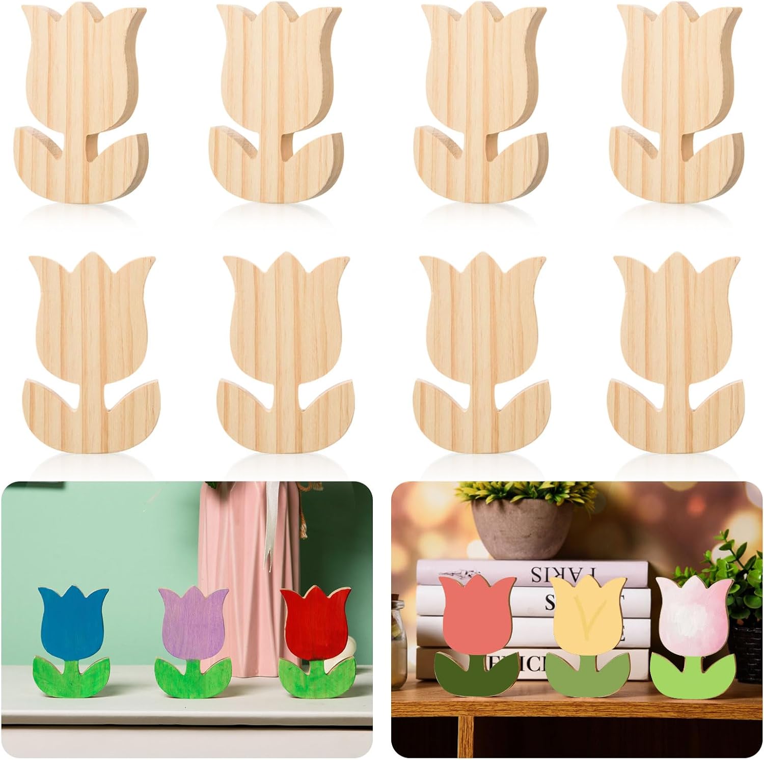 Amazon.com: AWIZOM 12 Pcs Spring Tulips Wooden Cutouts Unfinished Tulip ...
