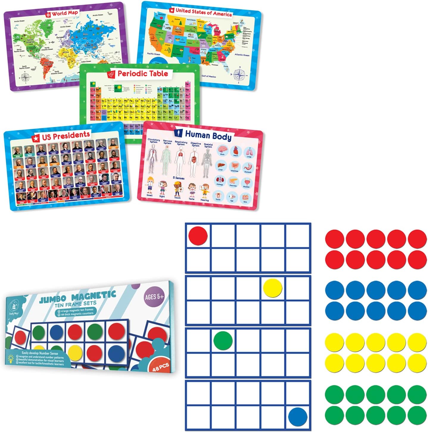 Amazon.com: 48 PCS Magnetic Ten Frames & 5 Kids Placemats : Baby