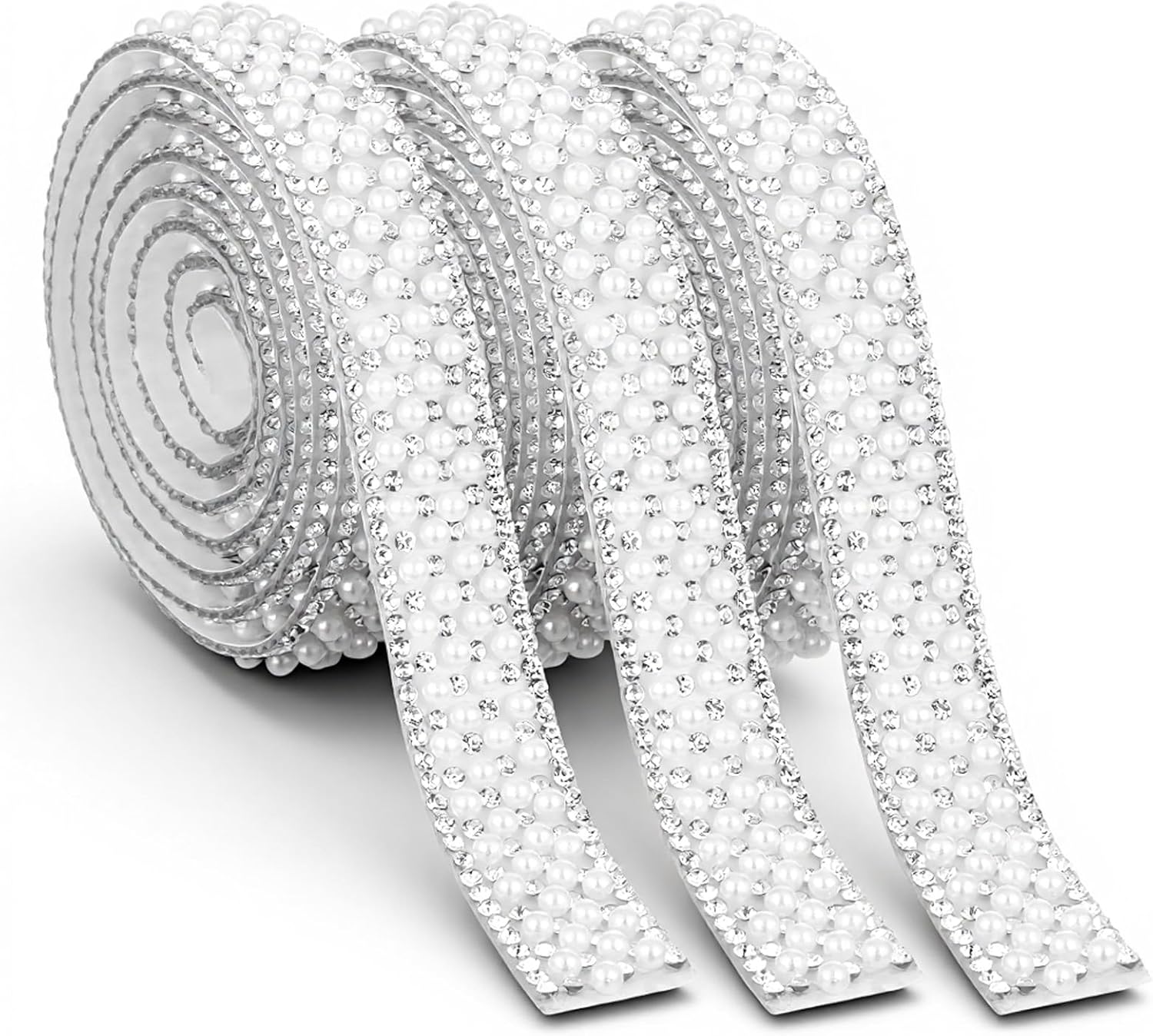 Amazon.com: 3 Rolls Pearl Rhinestone Ribbon Self Adhesive Pearl Crystal ...
