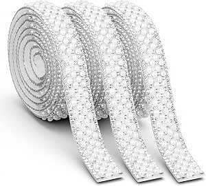 Amazon.com: 3 Rolls Pearl Rhinestone Ribbon Self Adhesive Pearl Crystal ...