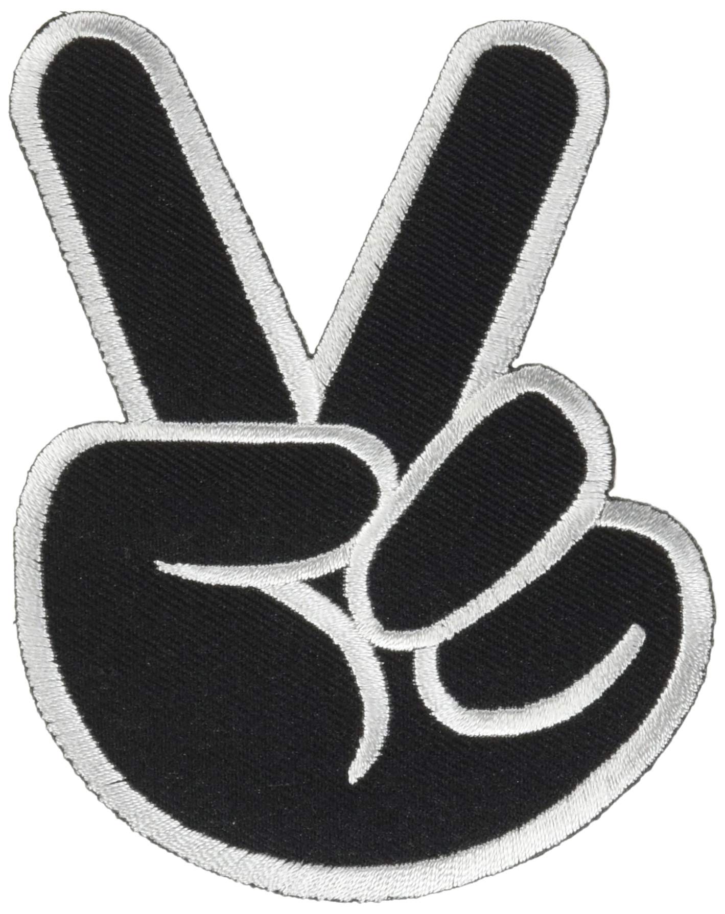 Amazon.com: TH Two Fingers Peace Sign Black Classic Logo Patches Sew ...