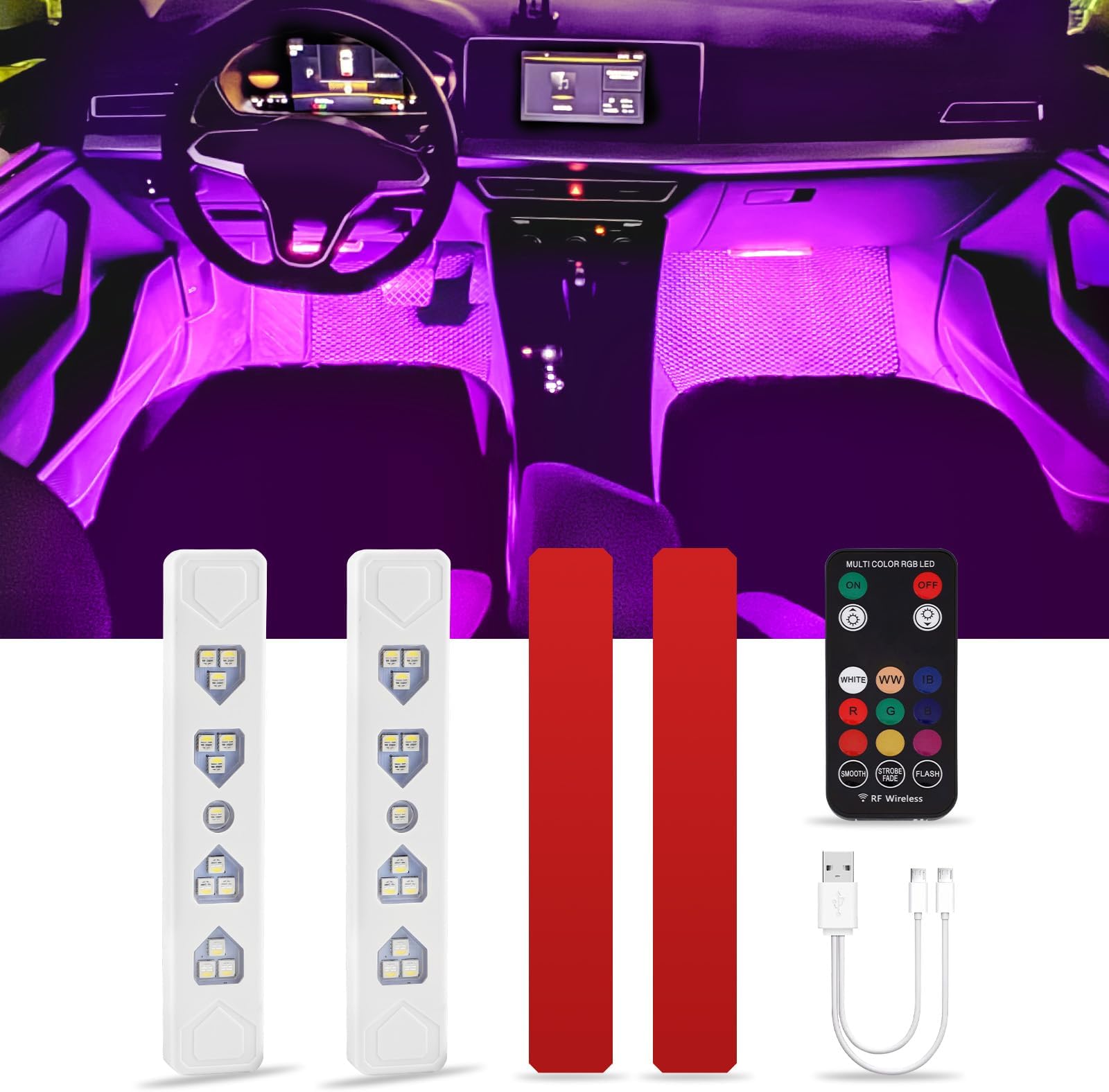 Amazon.com: CARFIB Interior Car Lights USB Rechargeable with Wireless ...