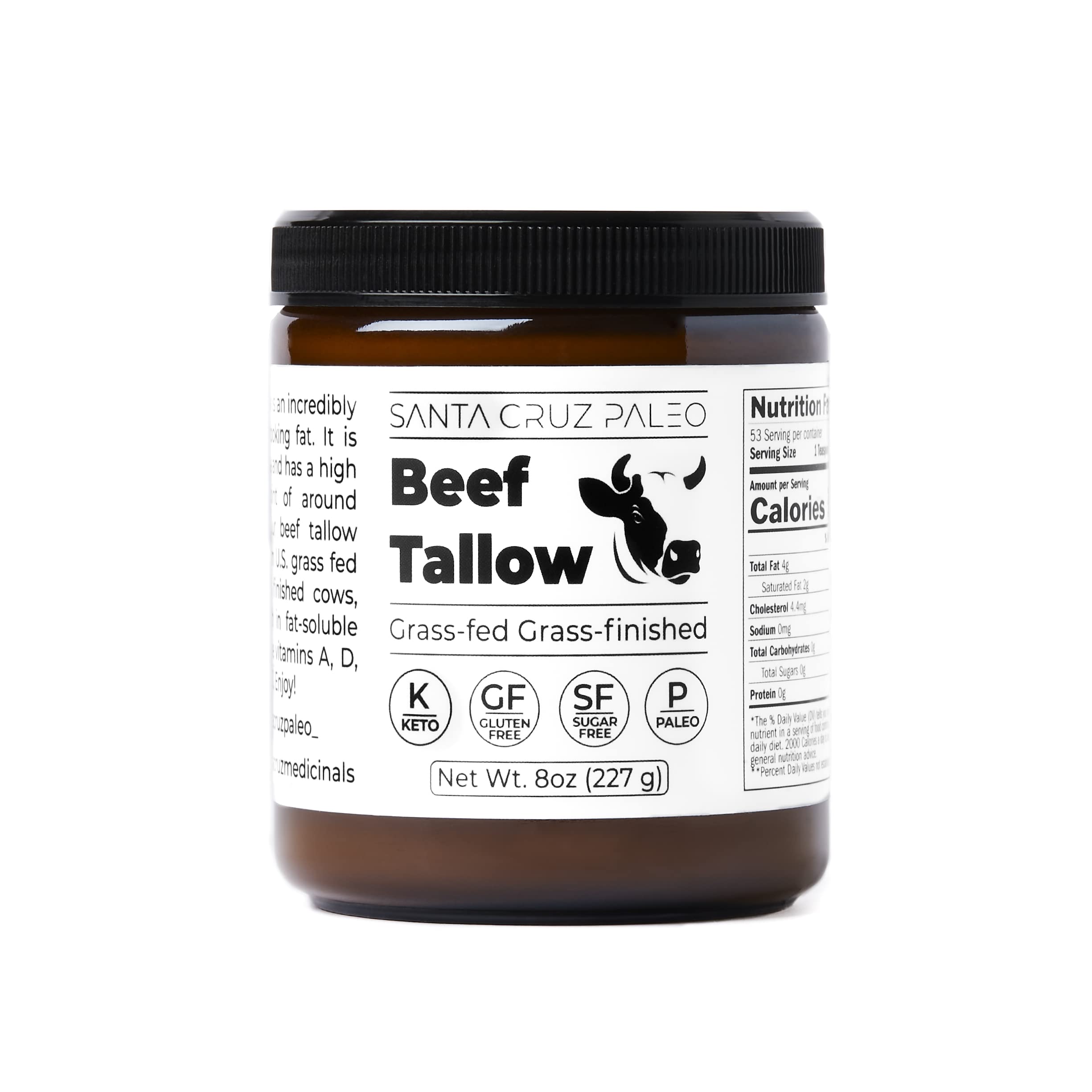 Amazon.com : Santa Cruz Paleo Beef Tallow for Skin Care & Cooking, 100% ...