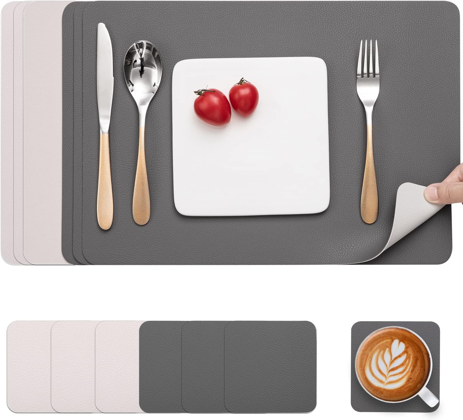 Amazon.com: Myir JUN Placemats and Coasters, Placemats Set of 6 Faux ...