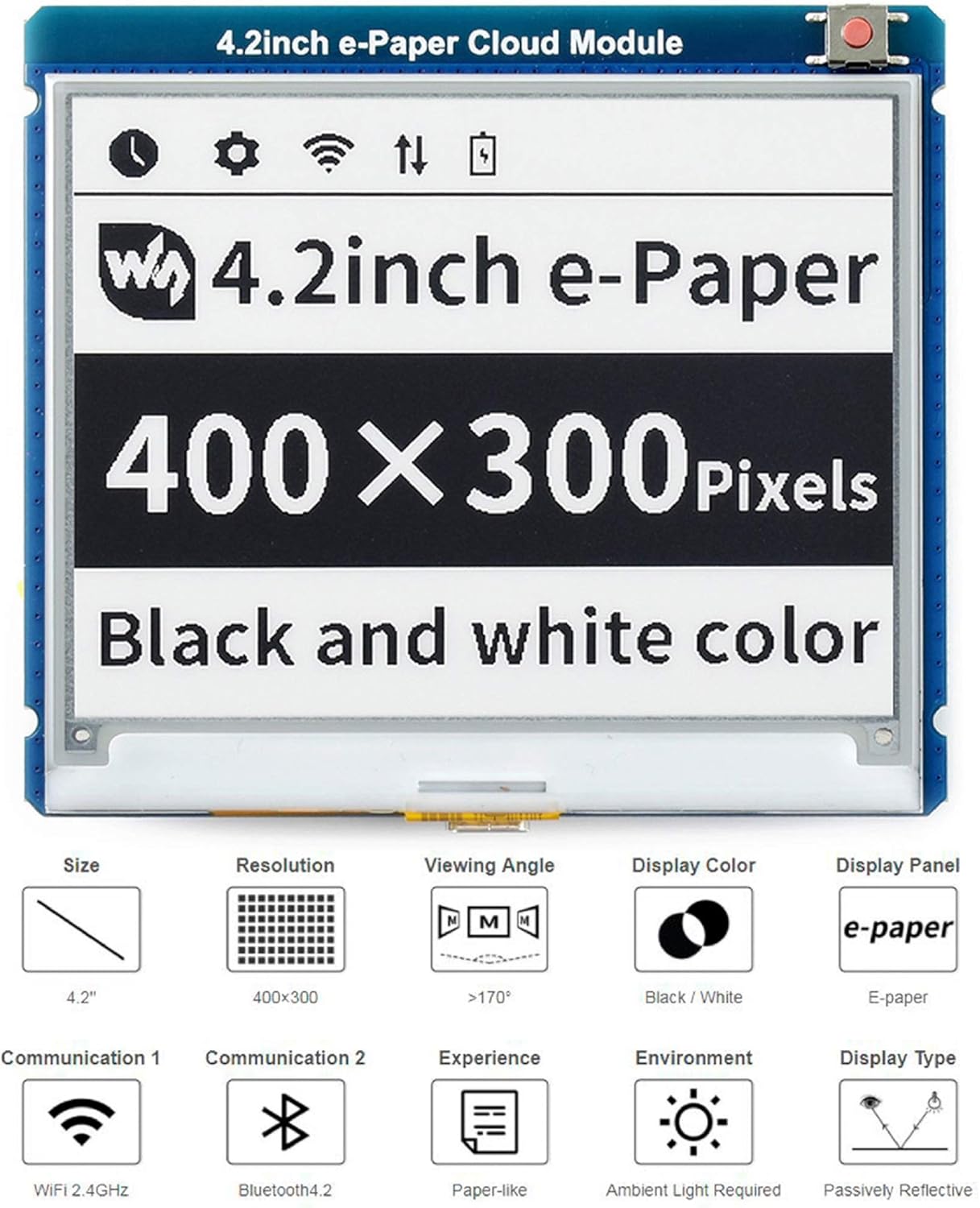 Amazon.com: Bicool Waveshare 4.2inch E-Paper Cloud Module 400×300 Pixels e-Ink Display ...