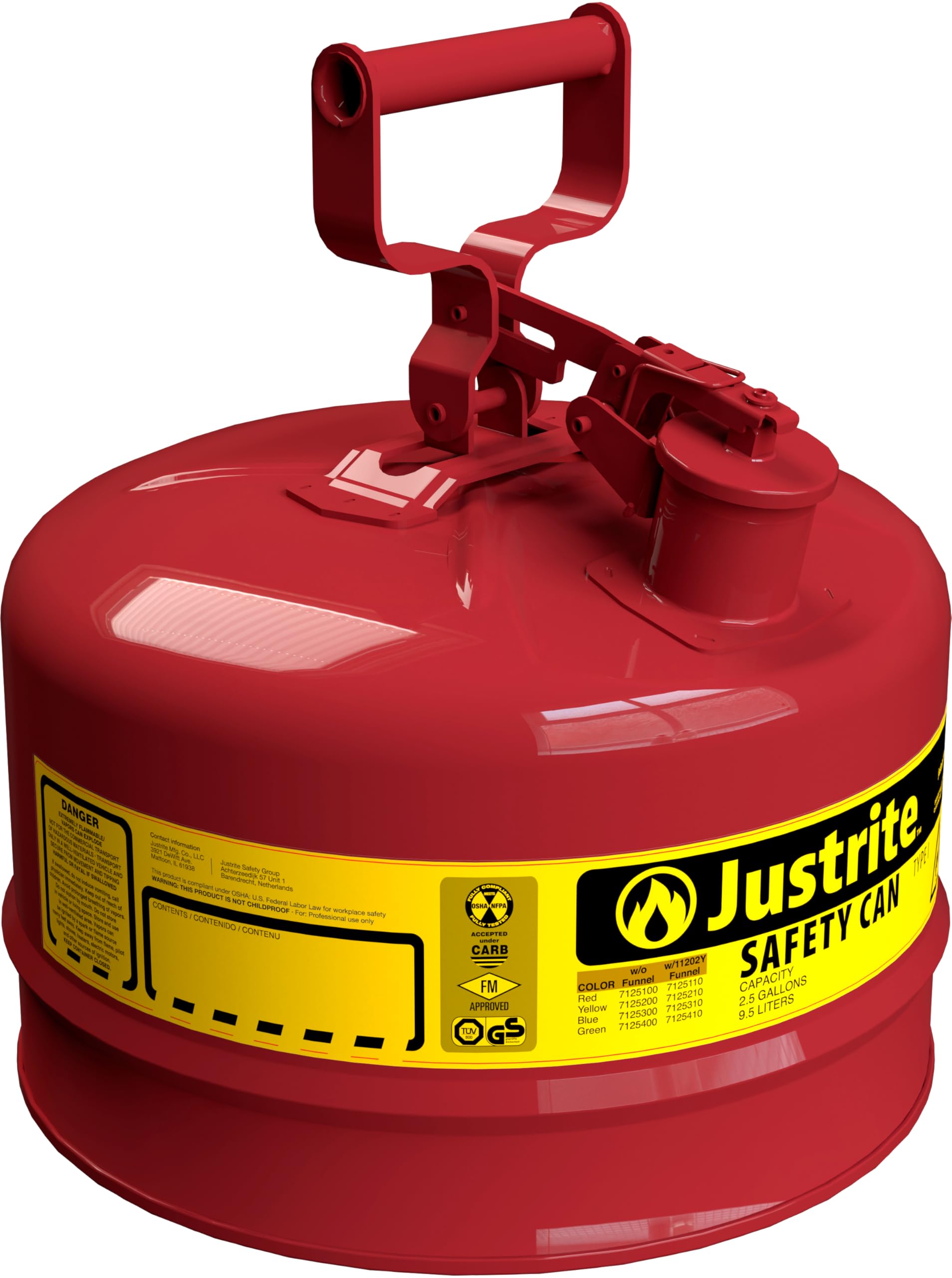 Snapklik.com : Justrite 2.5 Gallon Type I Red Safety Gas Can For Gasoline