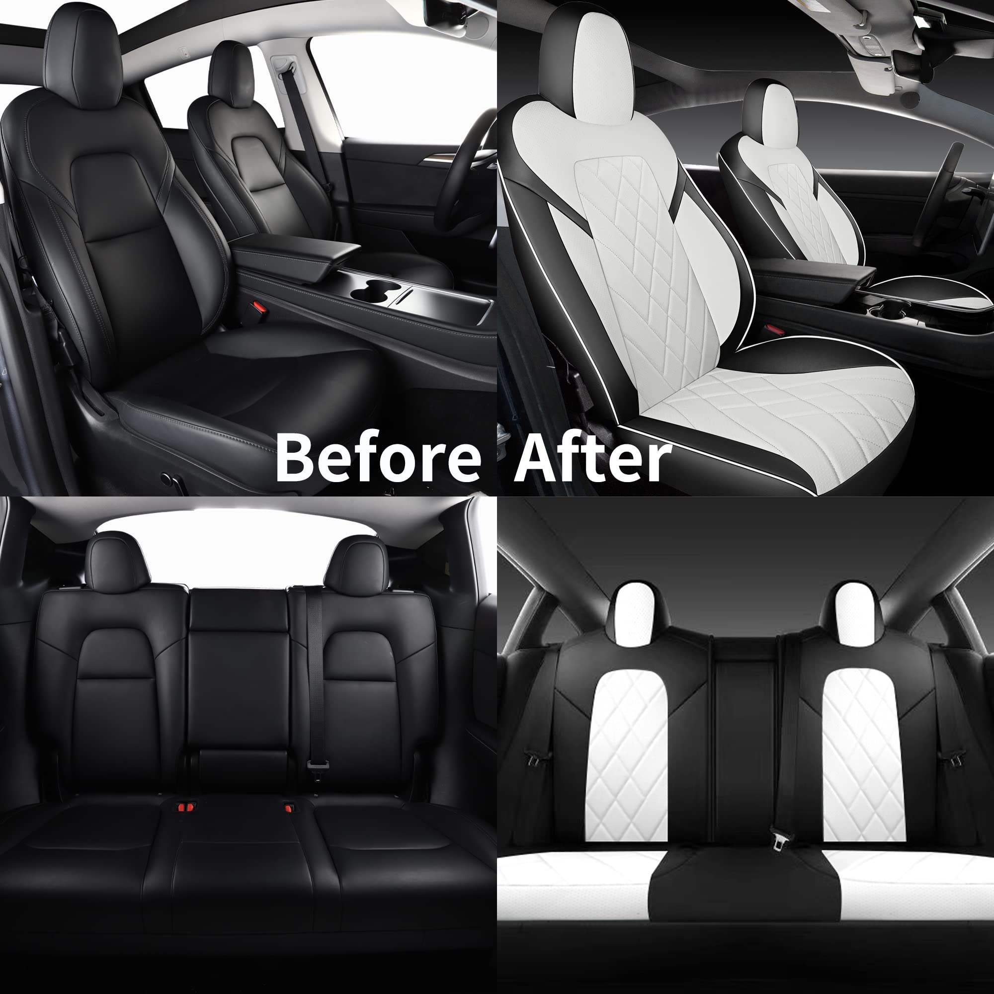 Snapklik.com : Tapha Faux Leather Seat Cover Set For Tesla Model 3 2017 ...
