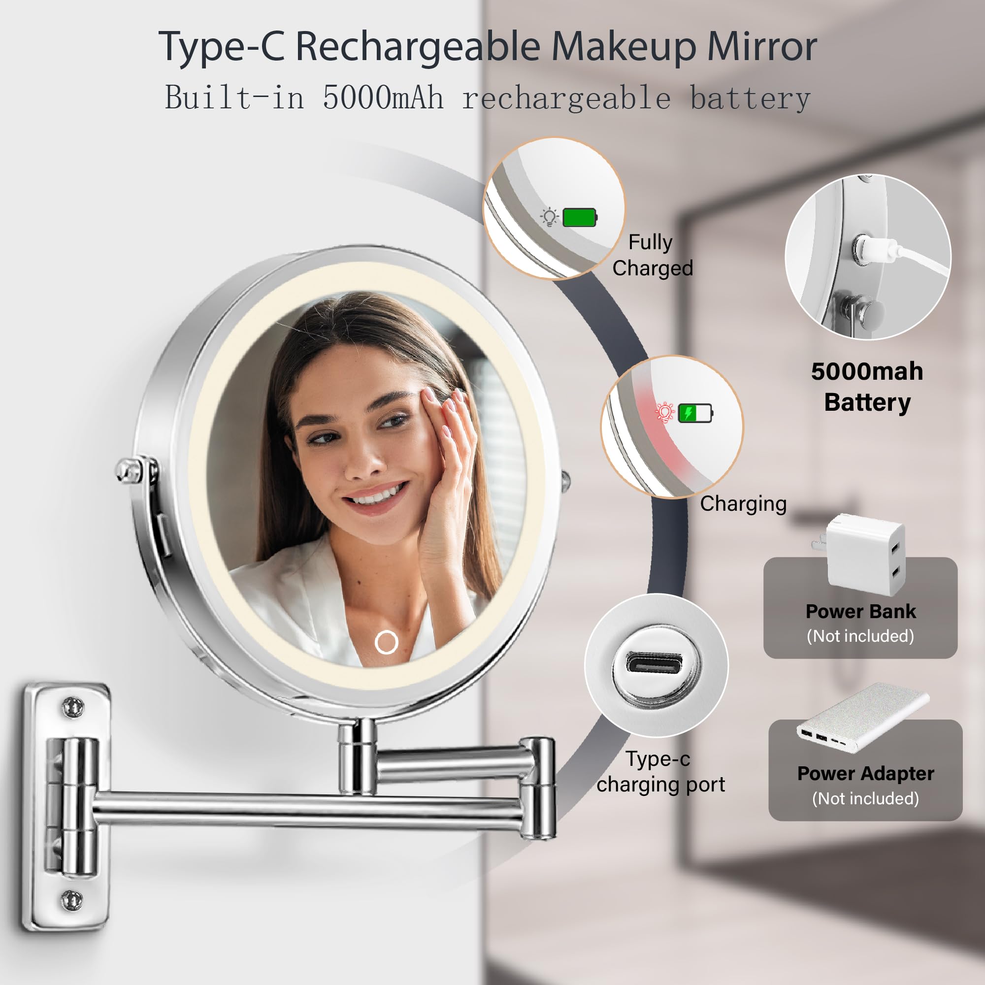 Wall Mount Lighted Magnifying Mirror 15x Smedbo Outline 200mm Wall