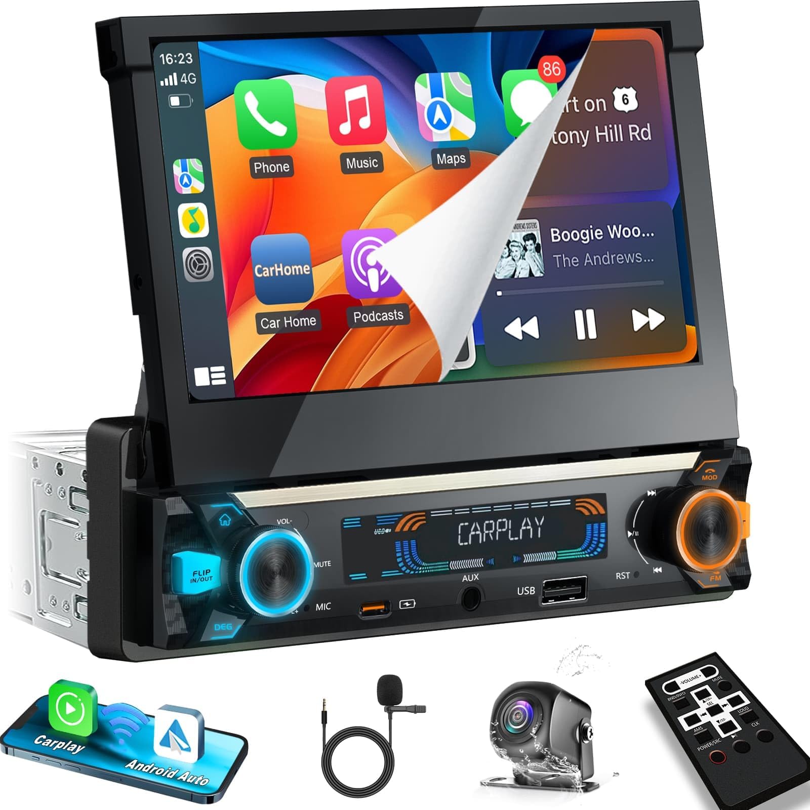 Amazon.com: 【SOOEMAKA】 Single Din Touchscreen Radio with Wireless Carplay&Android Auto,7 inch ...