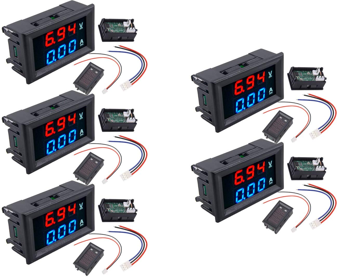 5 x DC Voltmeter 100V 10A + LED Red Digital Voltmeter Dual Amplifier ...