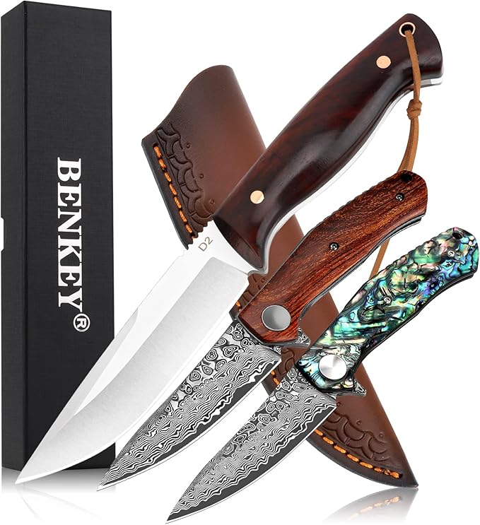 Amazon.com : Benkey Abalone Seashells VG10 Damascus Pocket Knife with ...