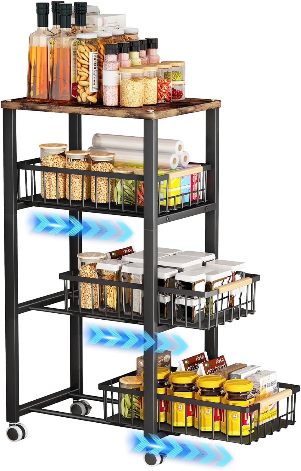 Amazon.com: SNTD 4 Tier Kitchen Storage Cart- Metal Rolling Cart on ...