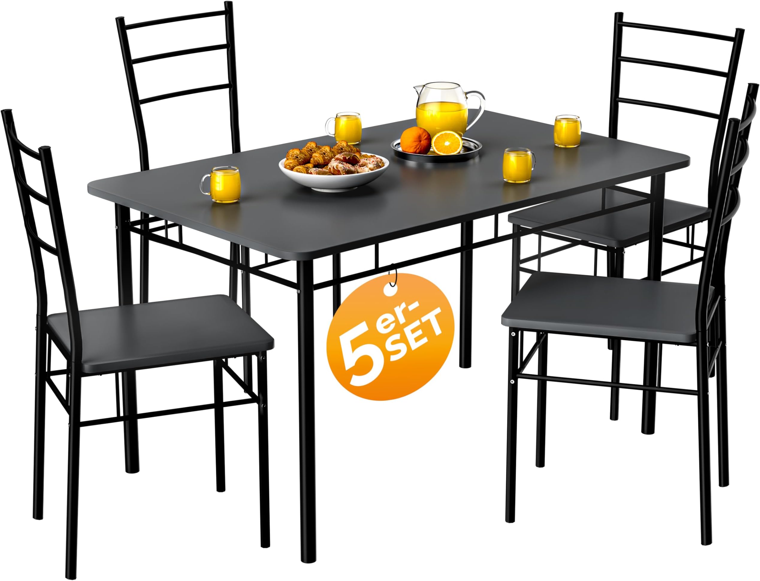 Casaria Dining Table Kitchen Table with 4 Chairs Dining Room Set ...