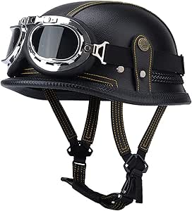 Amazon.com: Motorcycle Retro Half Helmet German Style Leather Half Face ...