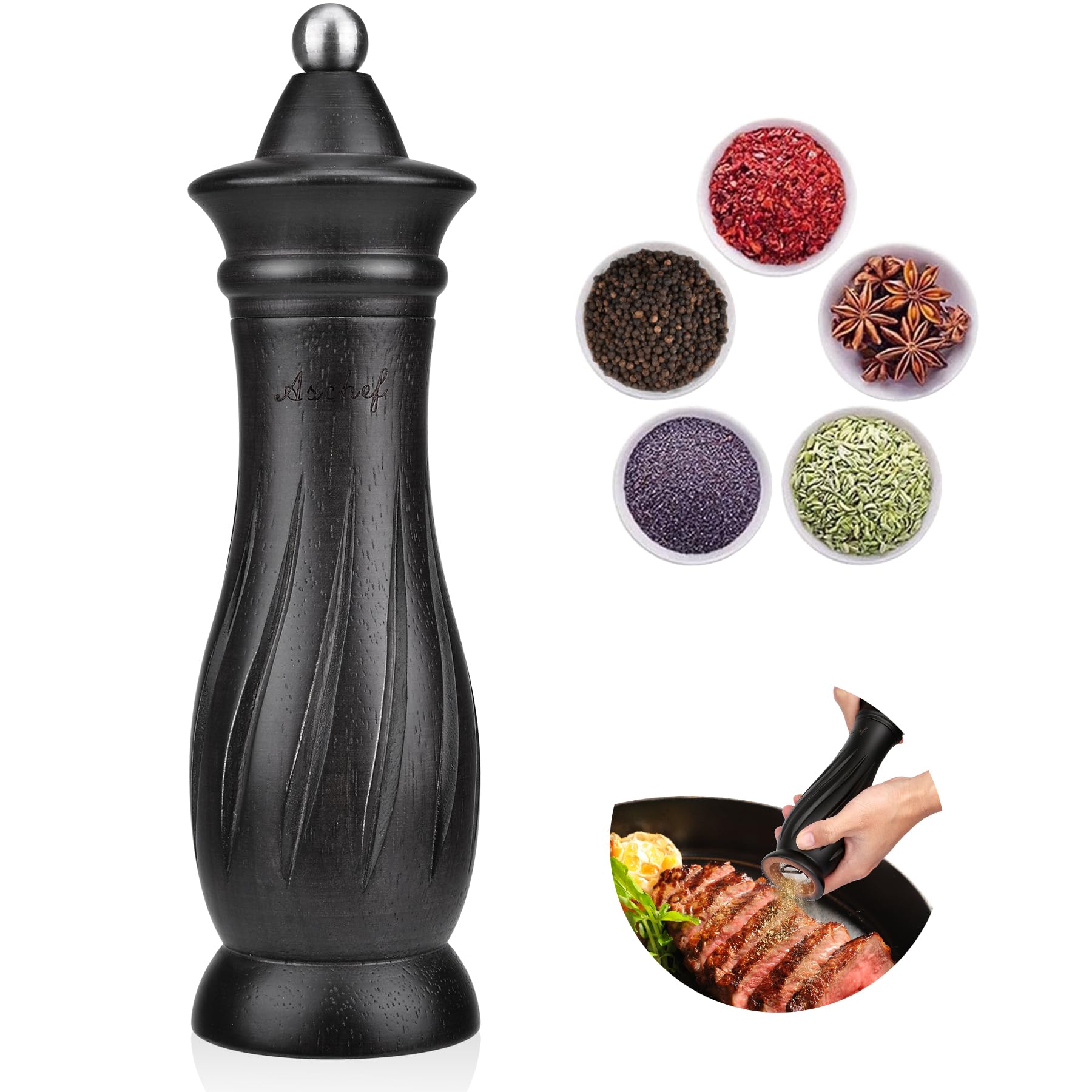 8 Inch Wooden Multi-Purpose Pepper Mill Grinder Manual Wood Refillable ...