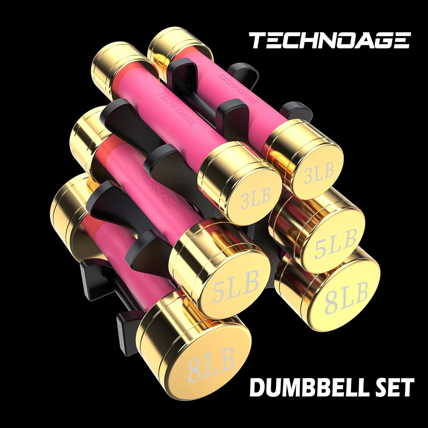 TECHNOAGE Round Dumbbell Sets with Steel Handle, Odorless Neoprene ...