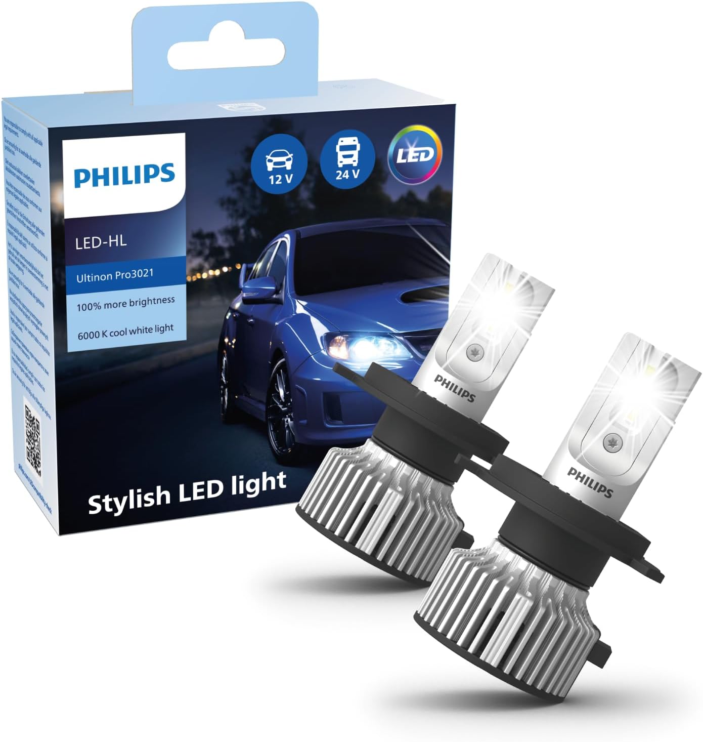 Philips Ultinon Pro3021 LED Car Headlight Bulb (H4), Cool White Light ...