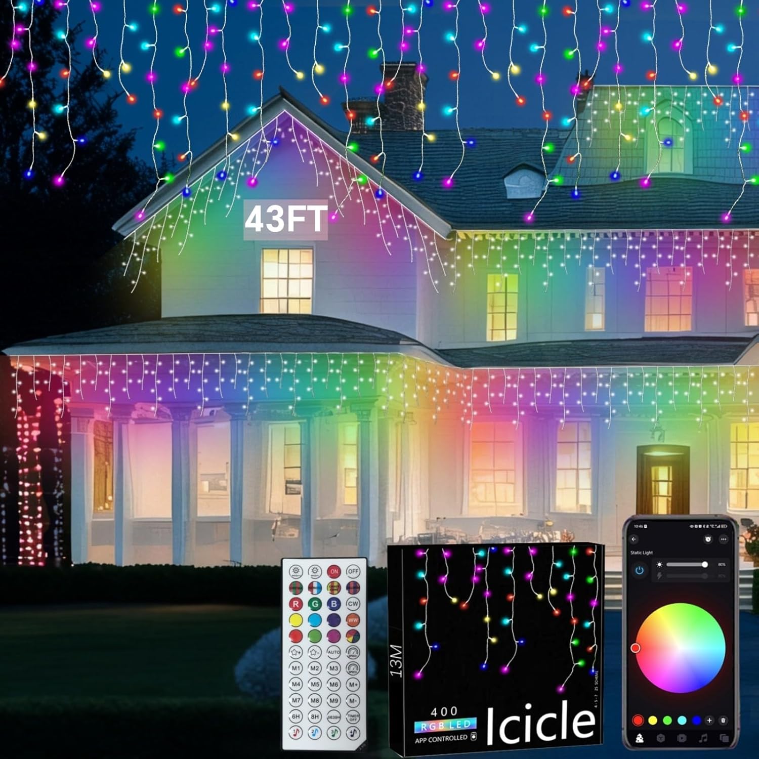 Amazon.com: Led Icicle Lights Outdoor,43FT 400 LED RGB Smart Programmable Icicle Christmas Light ...