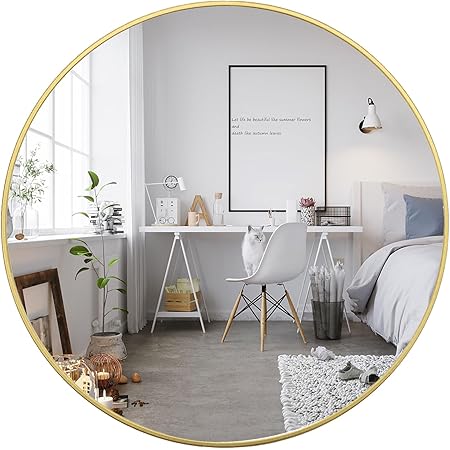 Amazon.com: 42 Inch Round Mirror Brushed Gold Mirror for Wall Large ...